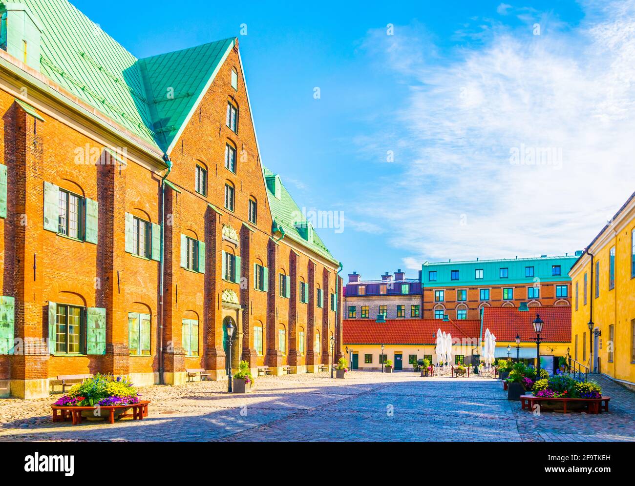 View of a street with brick buildings in Goteborg, Sweden Stock Photo ...