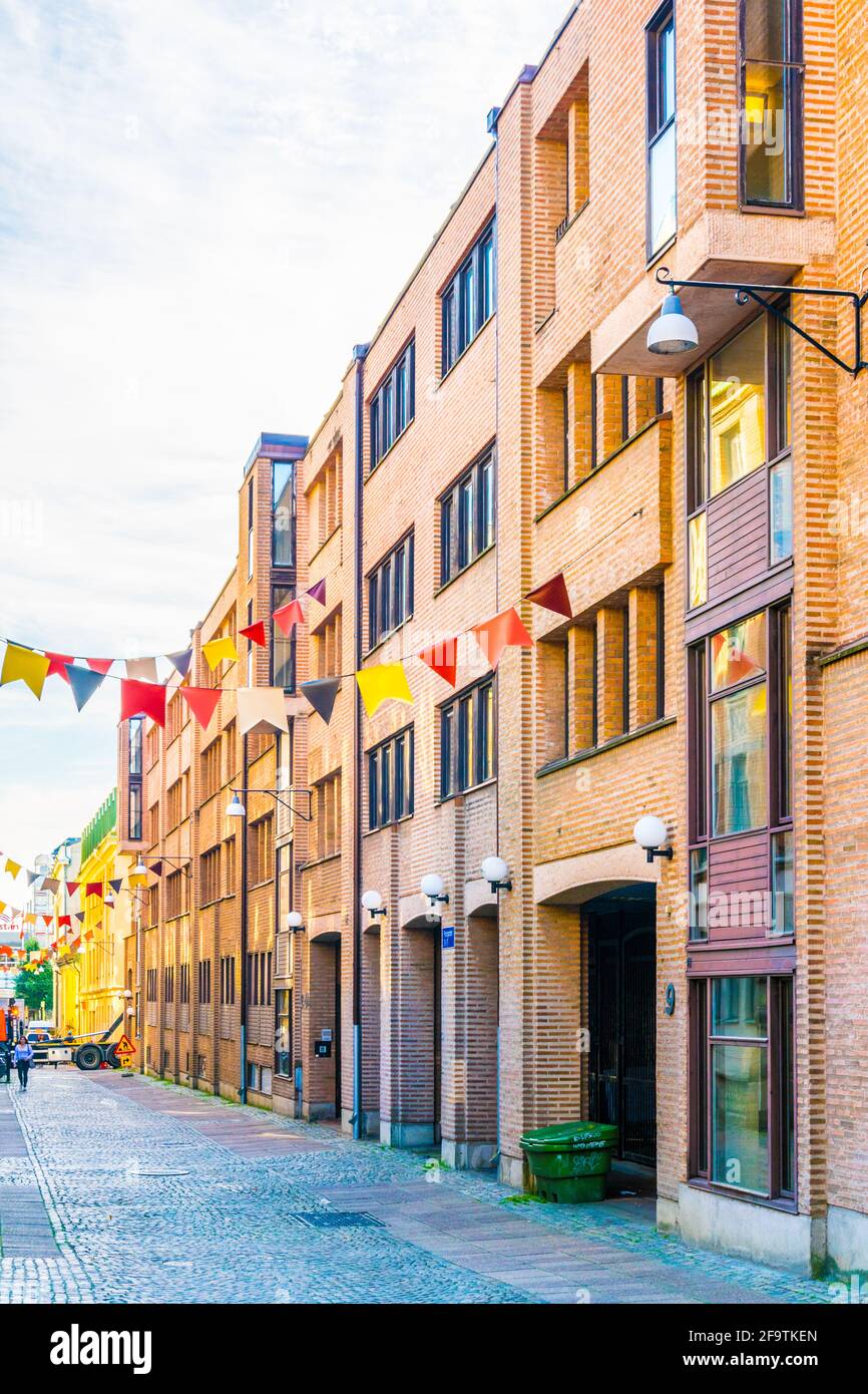 View of a street with brick buildings in Goteborg, Sweden Stock Photo ...