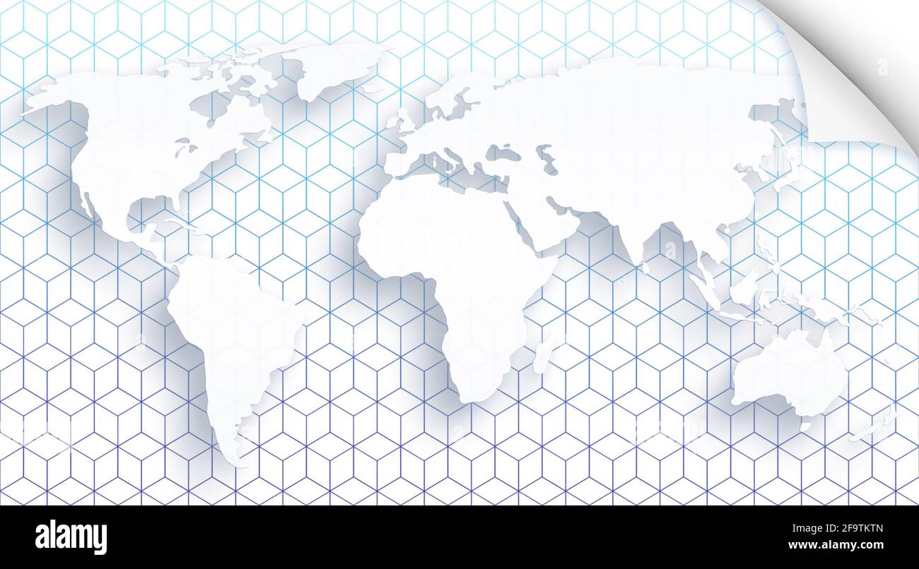 White transparent world map on pattern of modern white isometric 3d ...