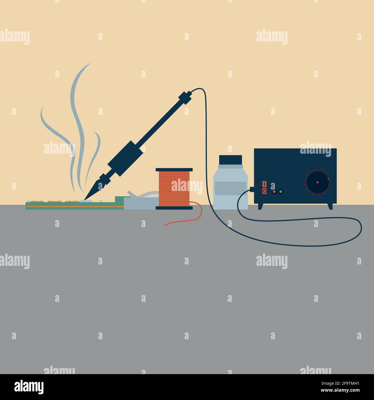 soldering iron and soldering process. flat 2d vector Stock Vector Image ...
