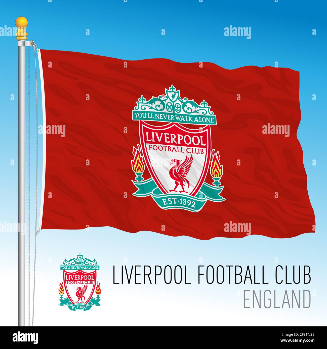 Europe, year 2021, Liverpool Football Club flag and coat of arms team ...