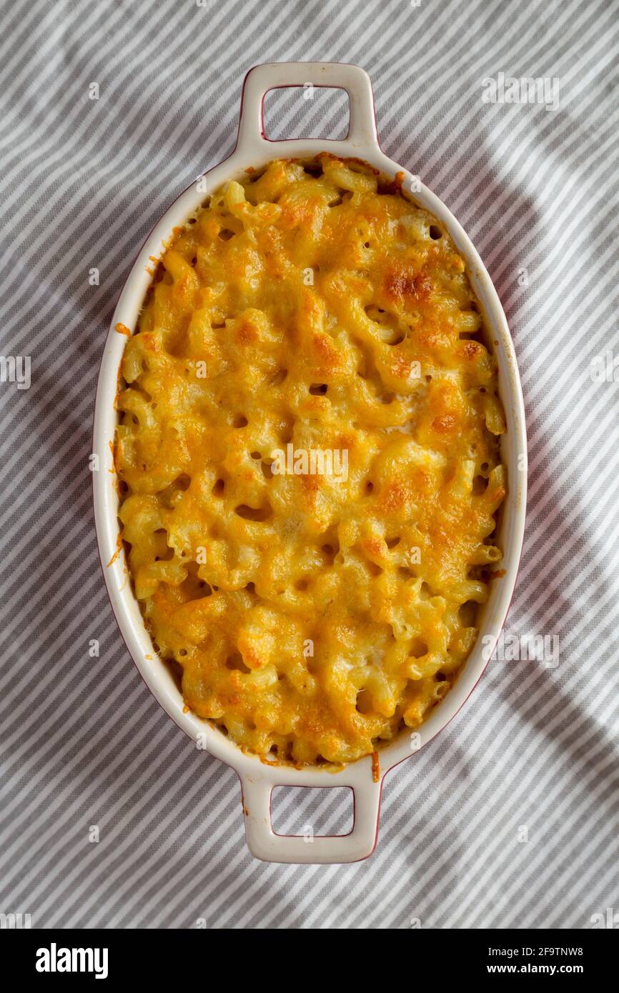Homemade Macaroni and Cheese Pasta on cloth, top view. Flat lay ...
