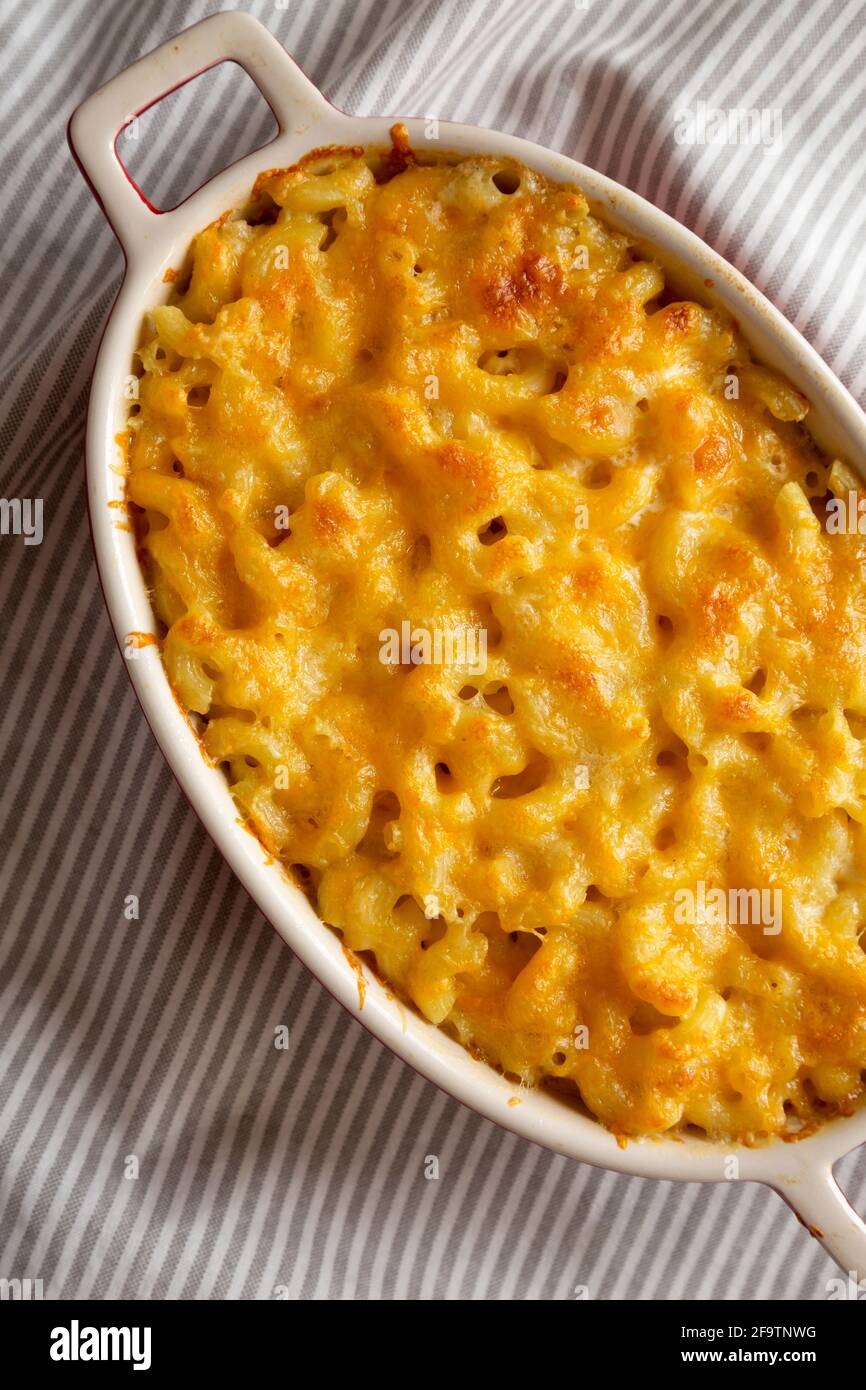 Homemade Macaroni and Cheese Pasta on cloth, top view. Flat lay ...