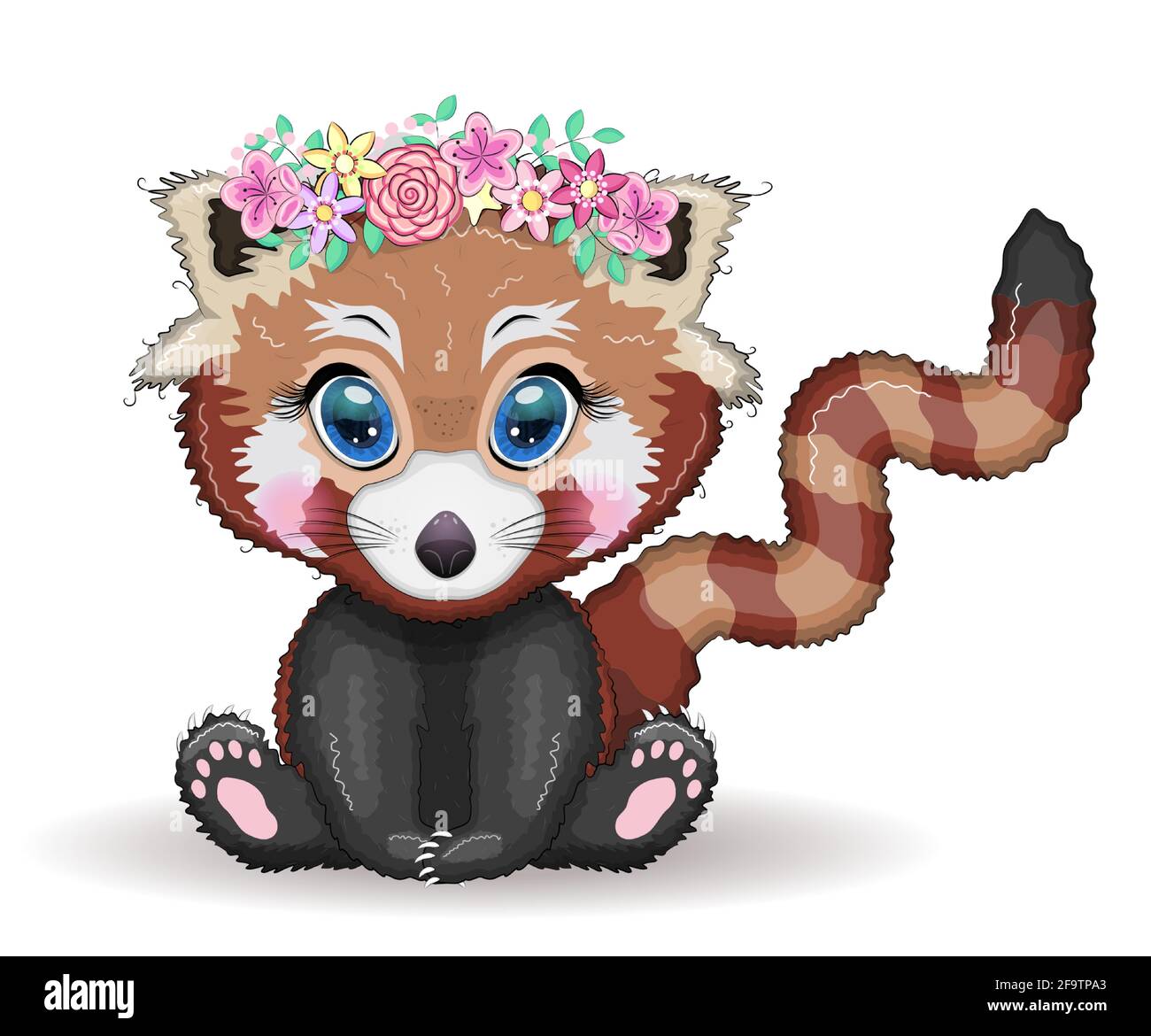 Red panda, cute character with beautiful eyes, bright childish style ...