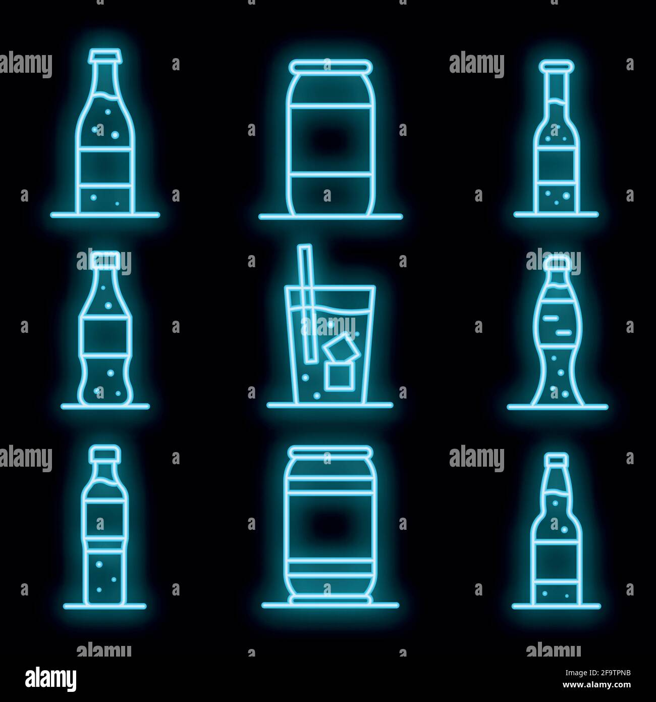 Soda icons set. Outline set of soda vector icons neon color on white ...