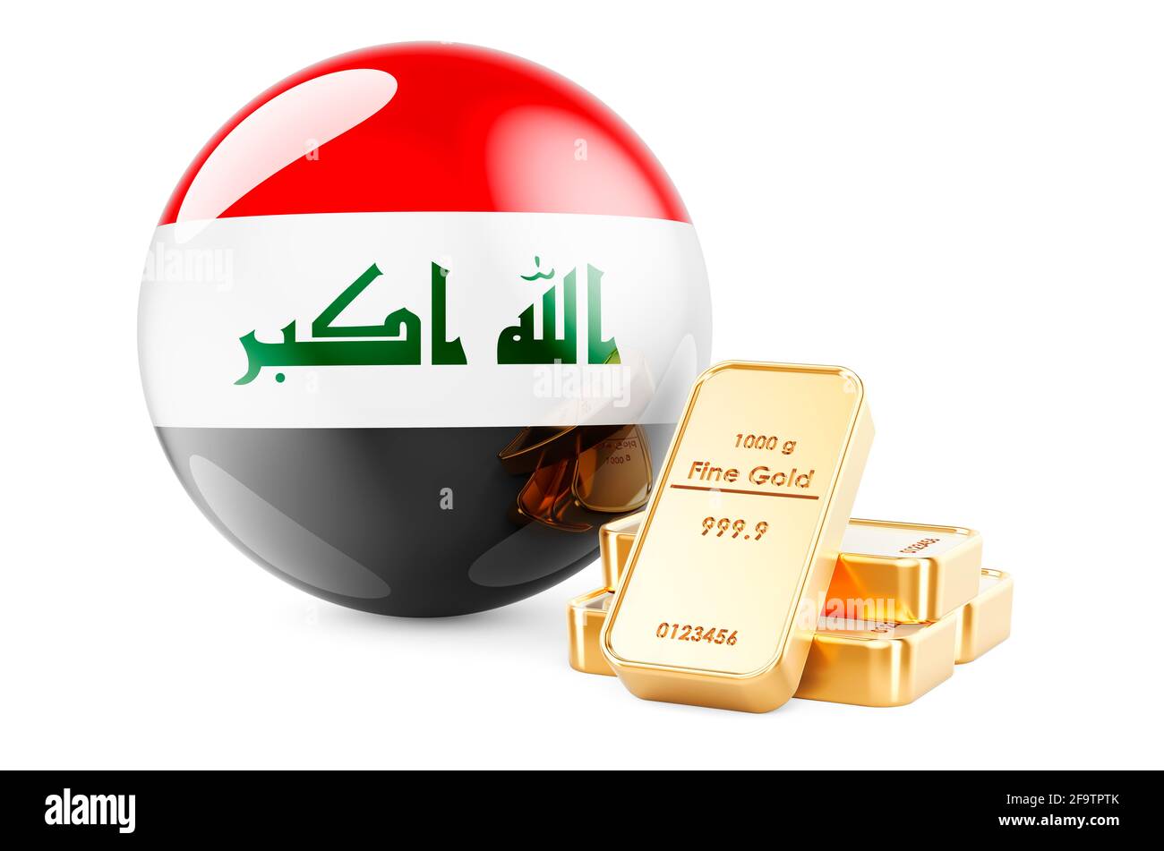 Golden ingots with Iraqi flag. Foreign-exchange reserves of Iraq ...