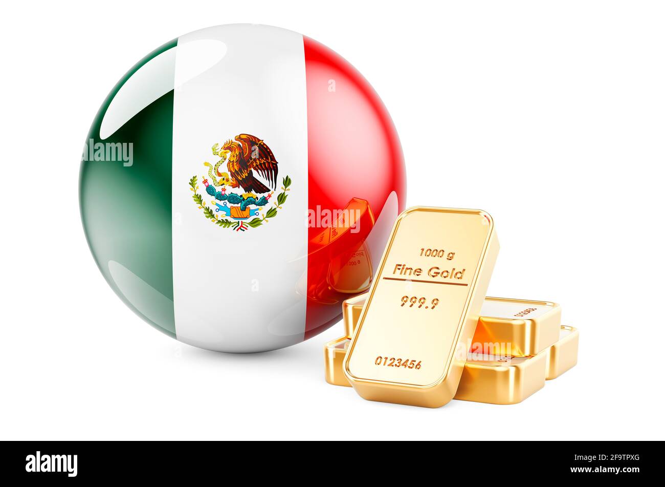 Golden ingots with Mexican flag. Foreign-exchange reserves of Mexico ...