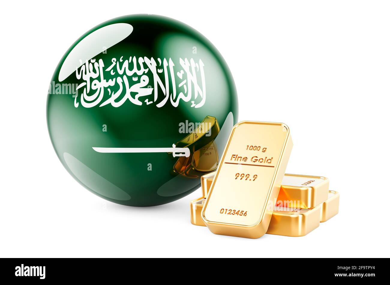 Golden ingots with Saudi Arabian flag. Foreign-exchange reserves of ...