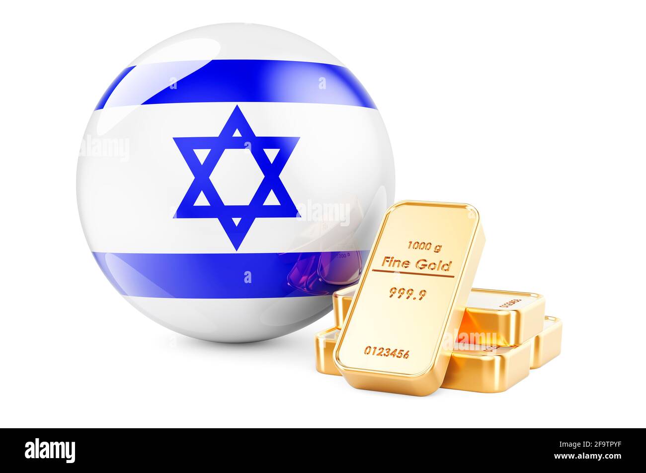 Golden ingots with Israeli flag. Foreign-exchange reserves of Israel ...
