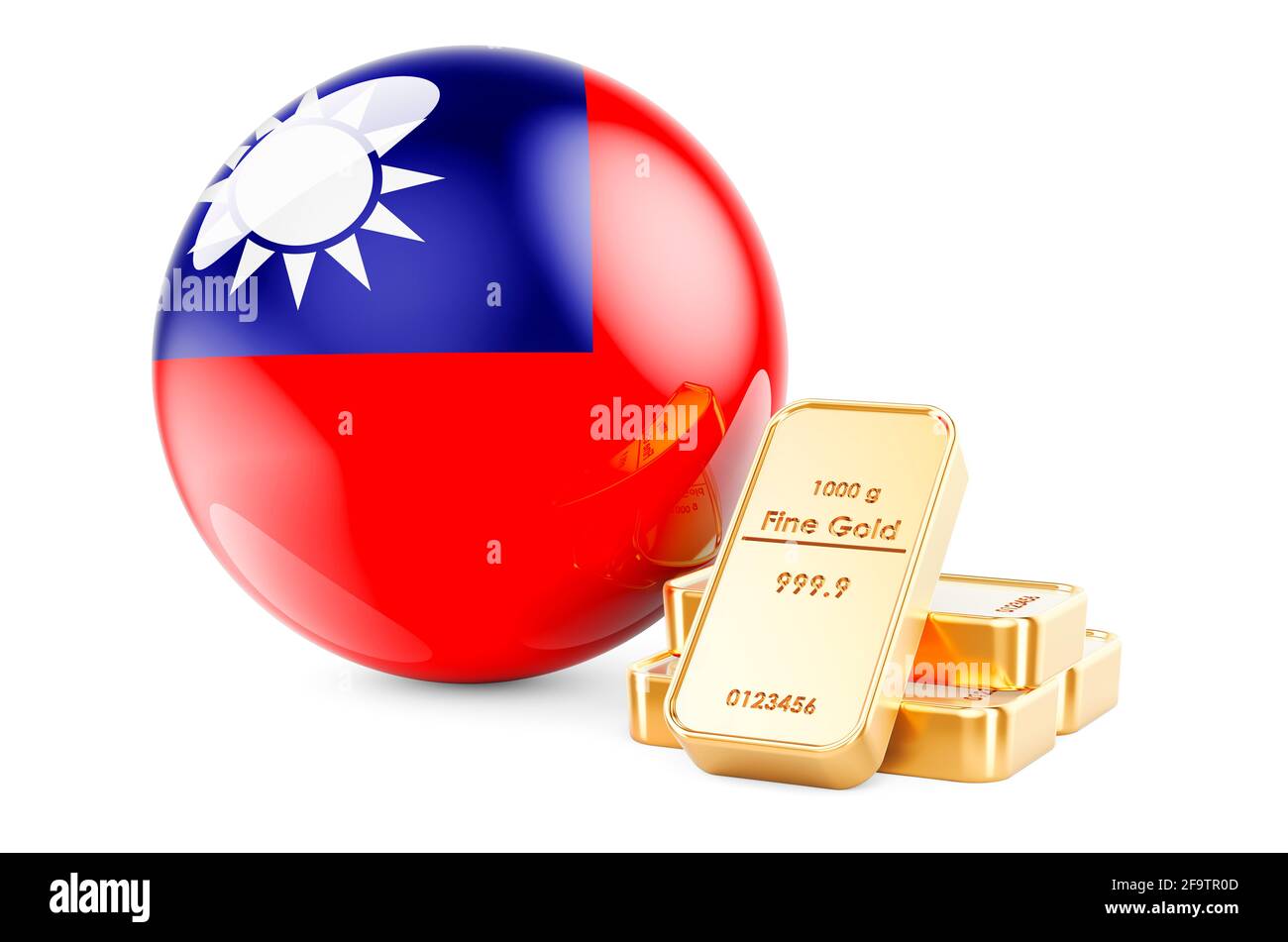 Golden ingots with Taiwanese flag. Foreign-exchange reserves of Taiwan ...