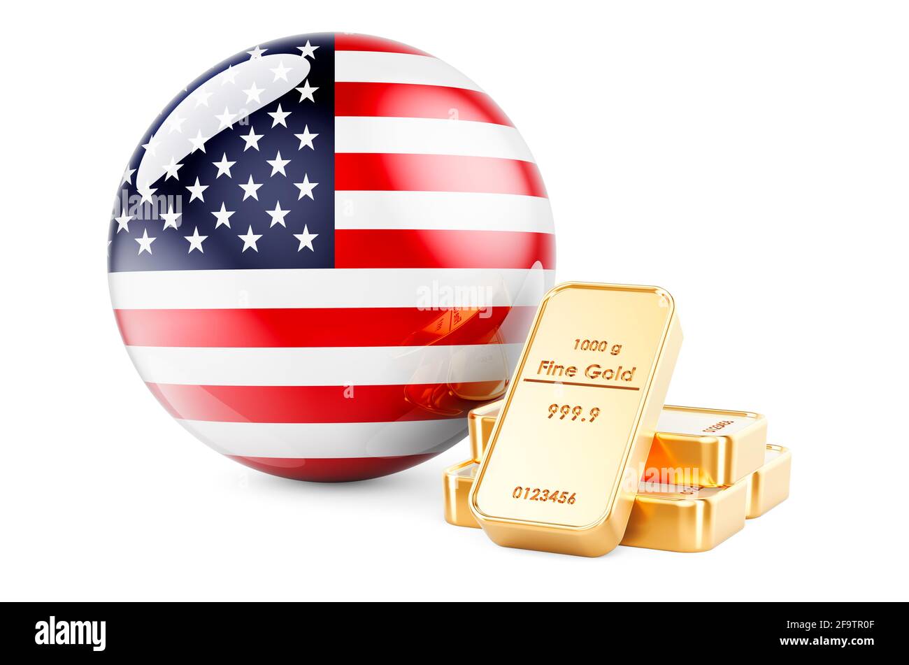 Golden ingots with The United States flag. Foreign-exchange reserves of ...