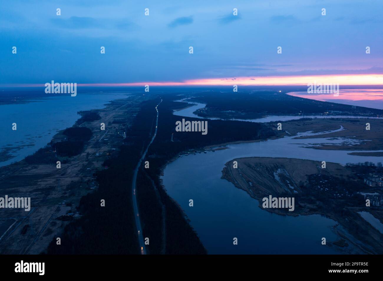 Aerial view of Jurmala along Lielupe river sunset twilight Stock Photo ...