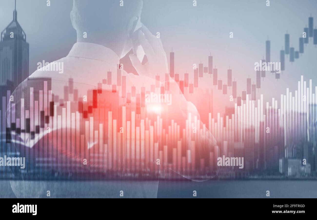 Stock market trading concept with silhouettes background Stock Photo ...