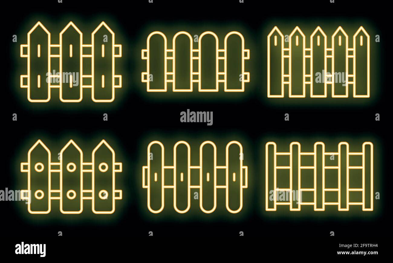Fence icons set. Outline set of fence vector icons neon color on white ...