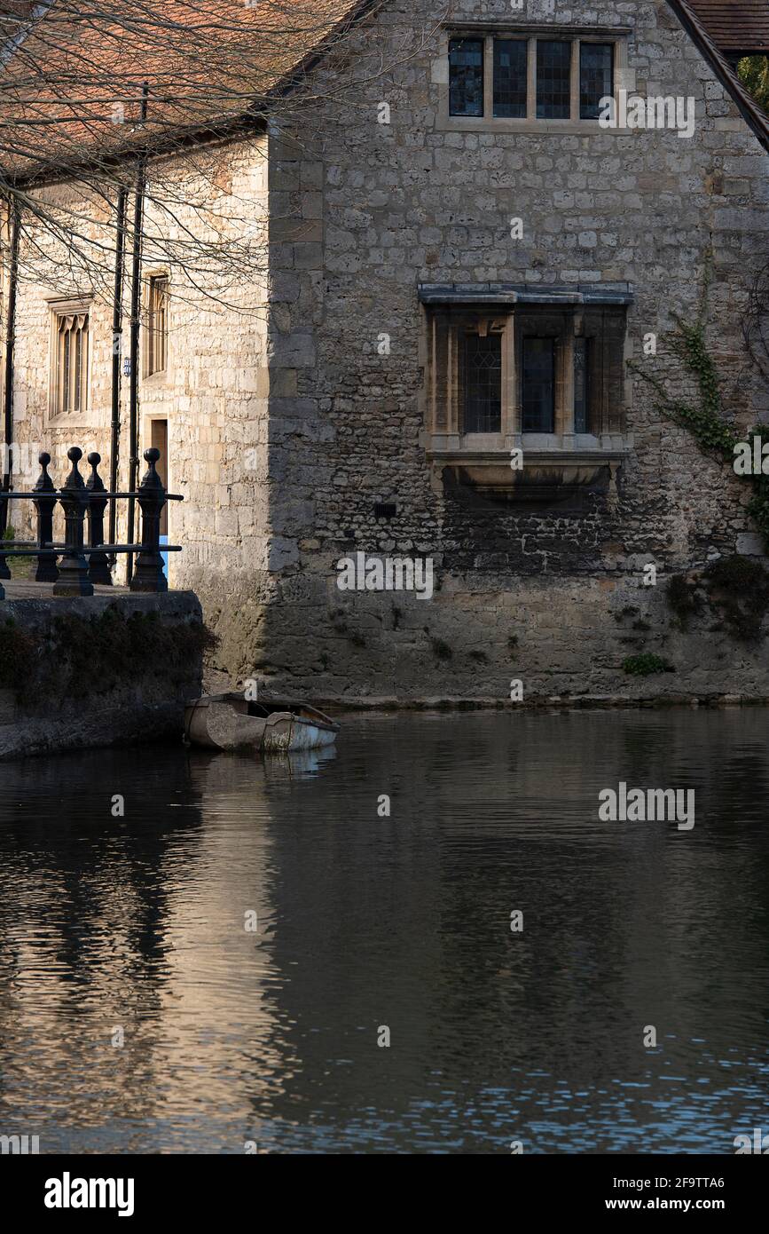 A view looking across the Thames in Abingdon, showing a boat and the ...