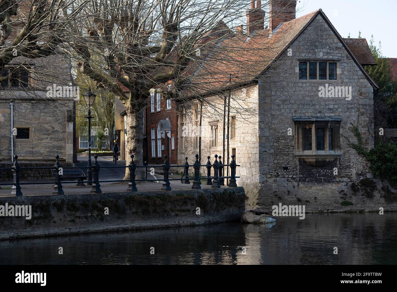 A view looking across the Thames in Abingdon, showing a boat and the ...