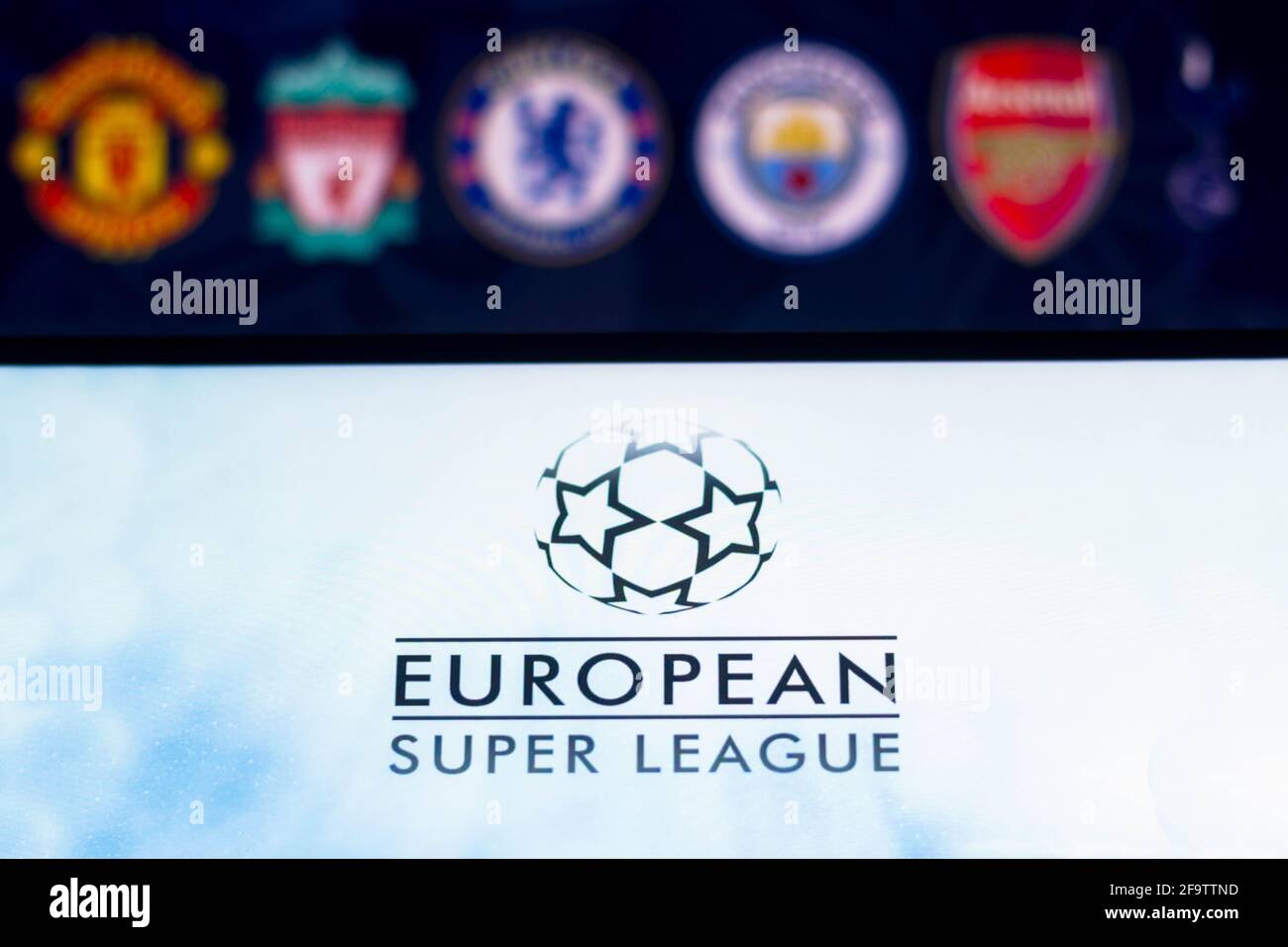 In this photo illustration, the European Super League logo seen ...