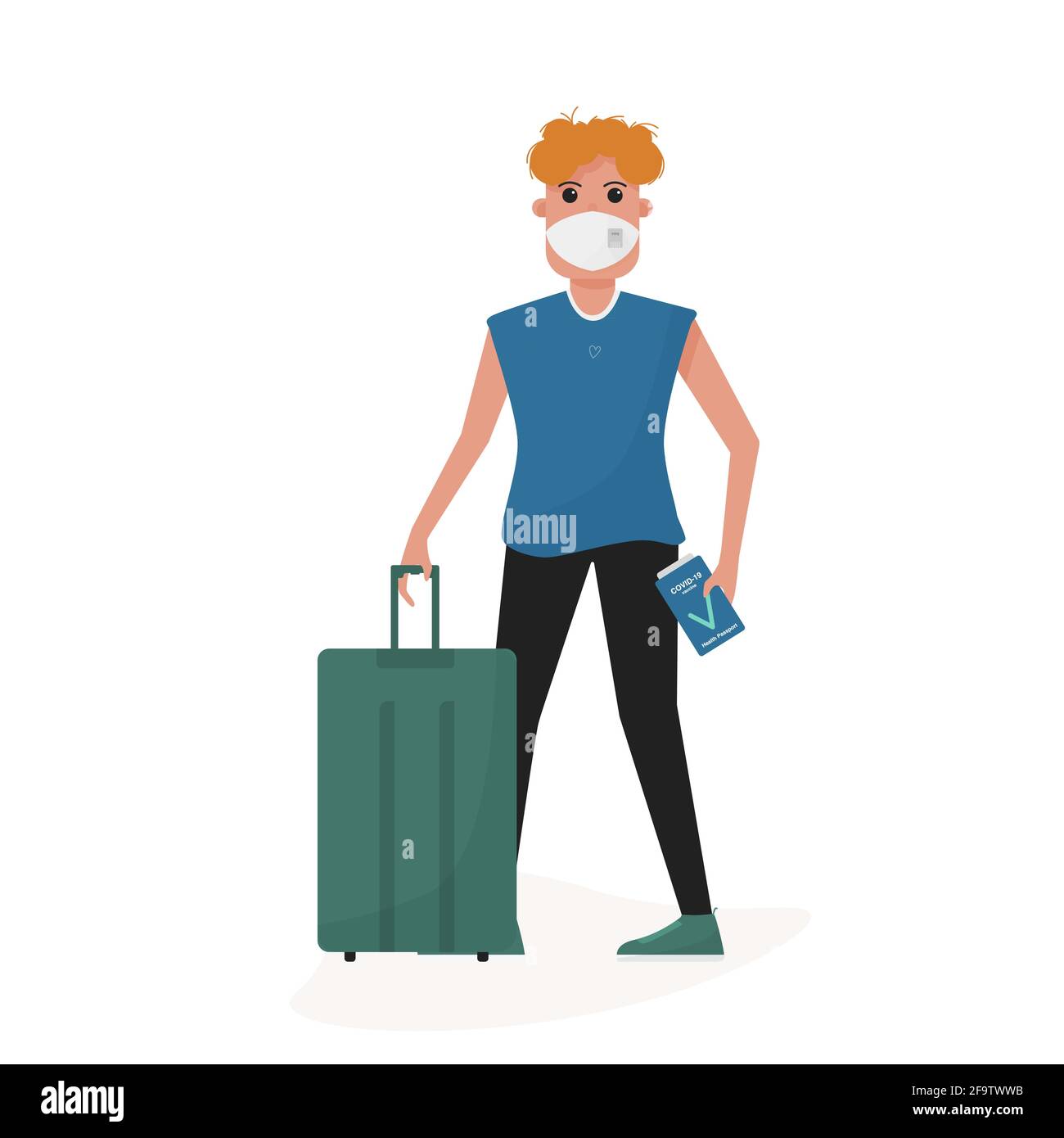 Man with ffp2 mask and health immune passport after covid-19 vaccine in ...