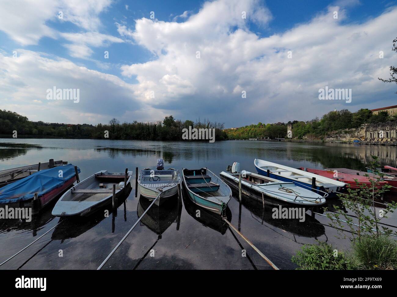 Boats in Trezzo d`Adda near power plant Taccani, Milan, Italy Stock ...