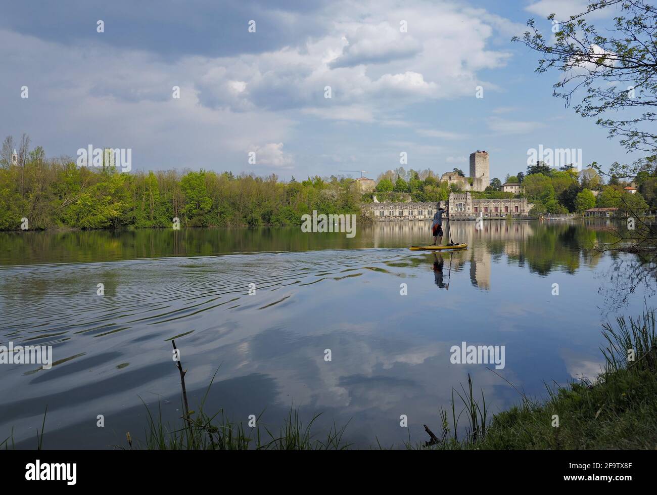 Boats in Trezzo d`Adda near power plant Taccani, Milan, Italy Stock ...