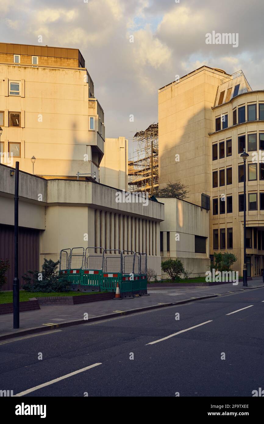 Empty street scene in london at evening. Modern buildings Stock Photo ...