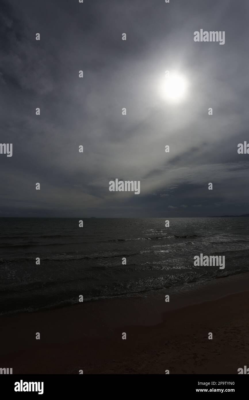 Night view of the sea where the moonlight shines,Beach at night in the ...