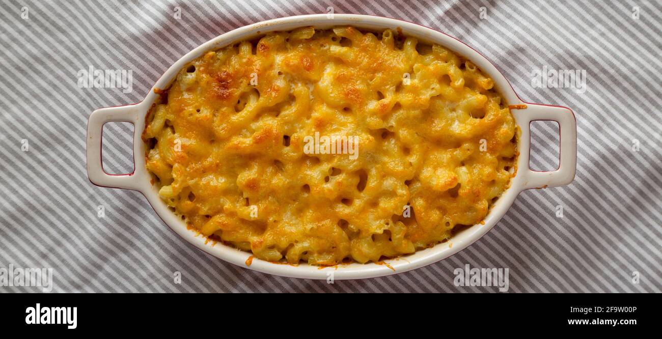 Homemade Macaroni and Cheese Pasta on cloth, top view. Flat lay ...