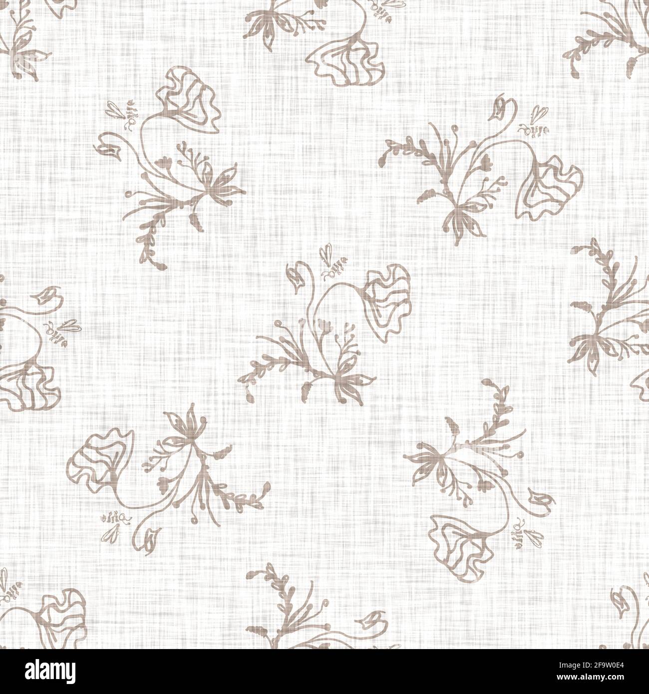 Seamless minimalist doodle flower pattern background. Calm two tone ...
