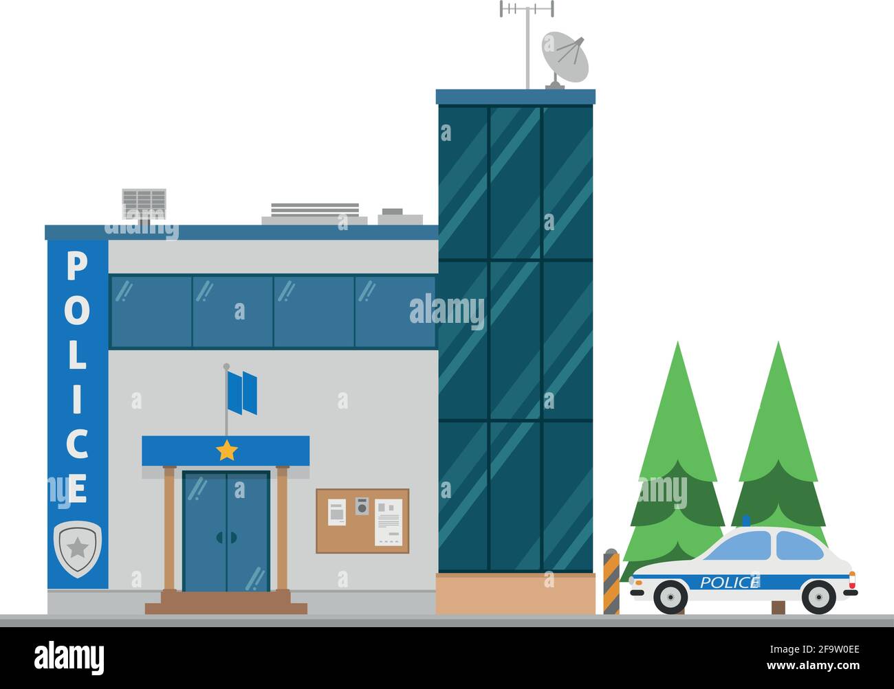 Cute cartoon vector illustration of a police station Stock Vector Image ...