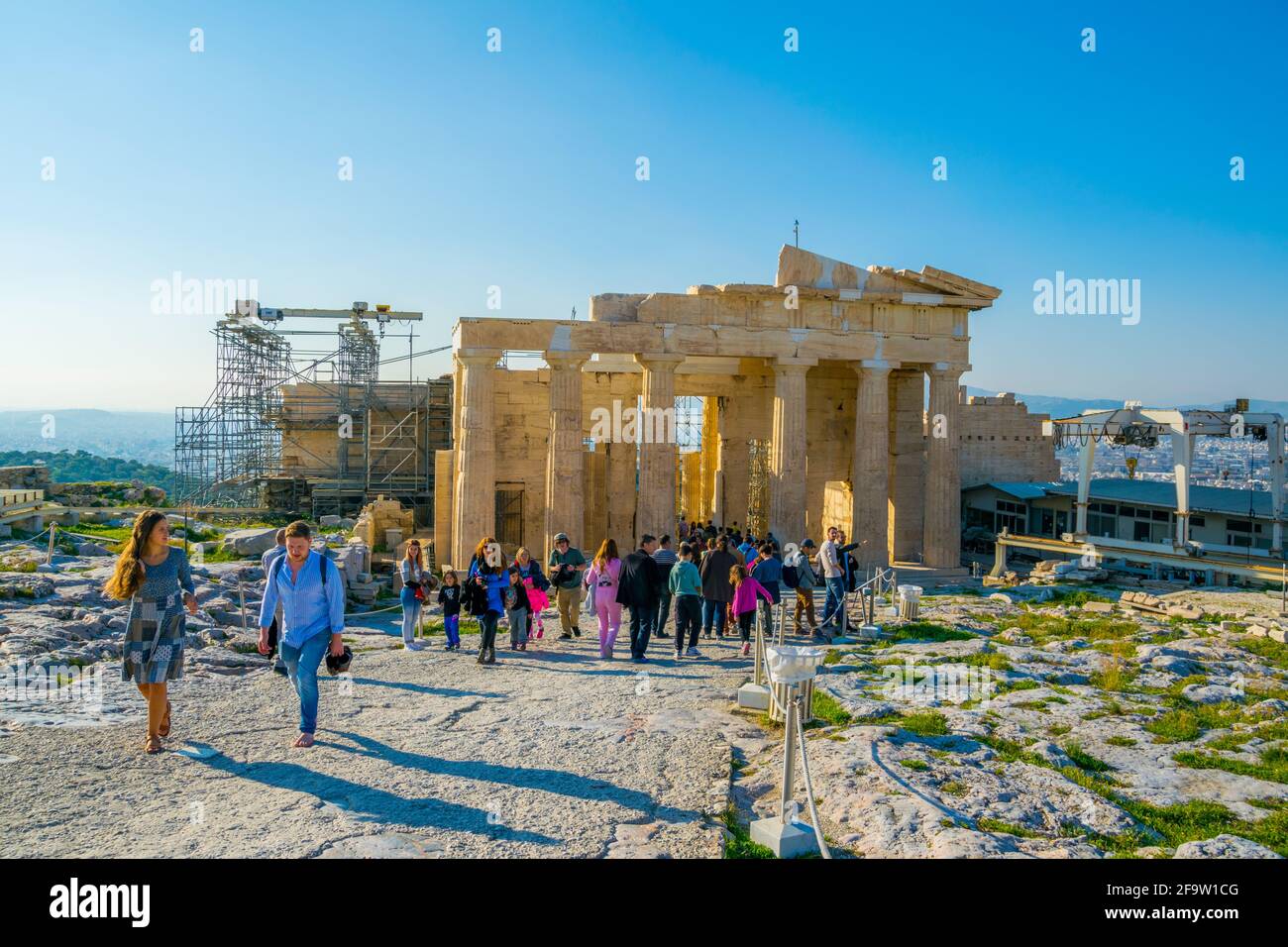 ATHENS, GREECE, DECEMBER 10, 2015: Many tourists visiting ancient ...
