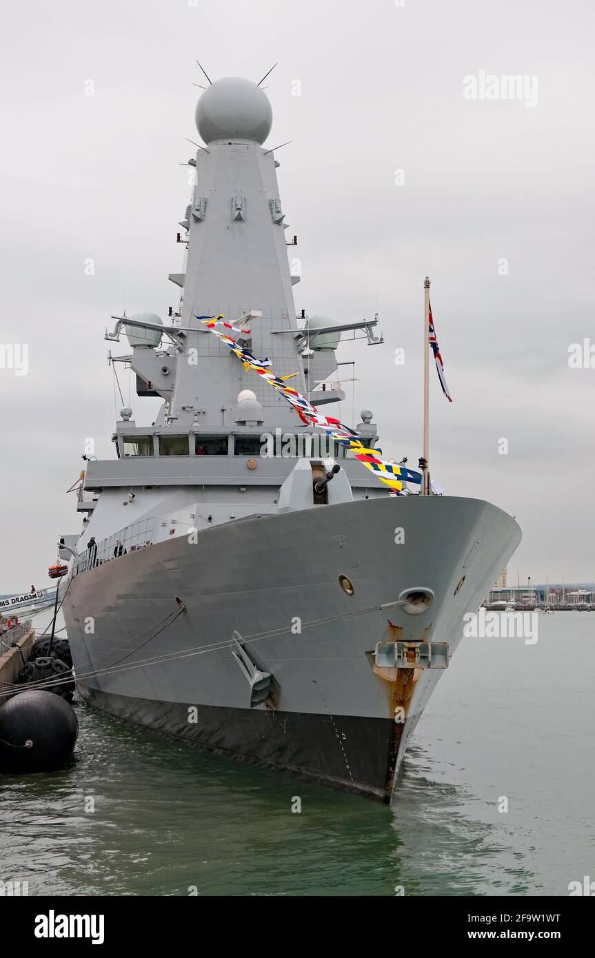Rare close up view of the Royal Navy Type 45 destroyer HMS Dragon (D35 ...