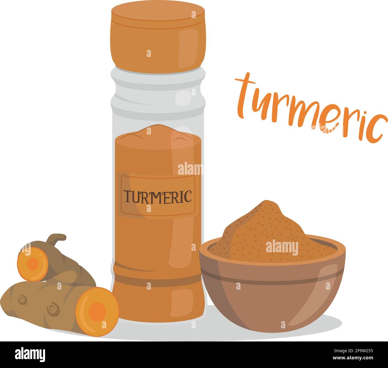 Vector turmeric illustration isolated in cartoon style. Herbs and ...