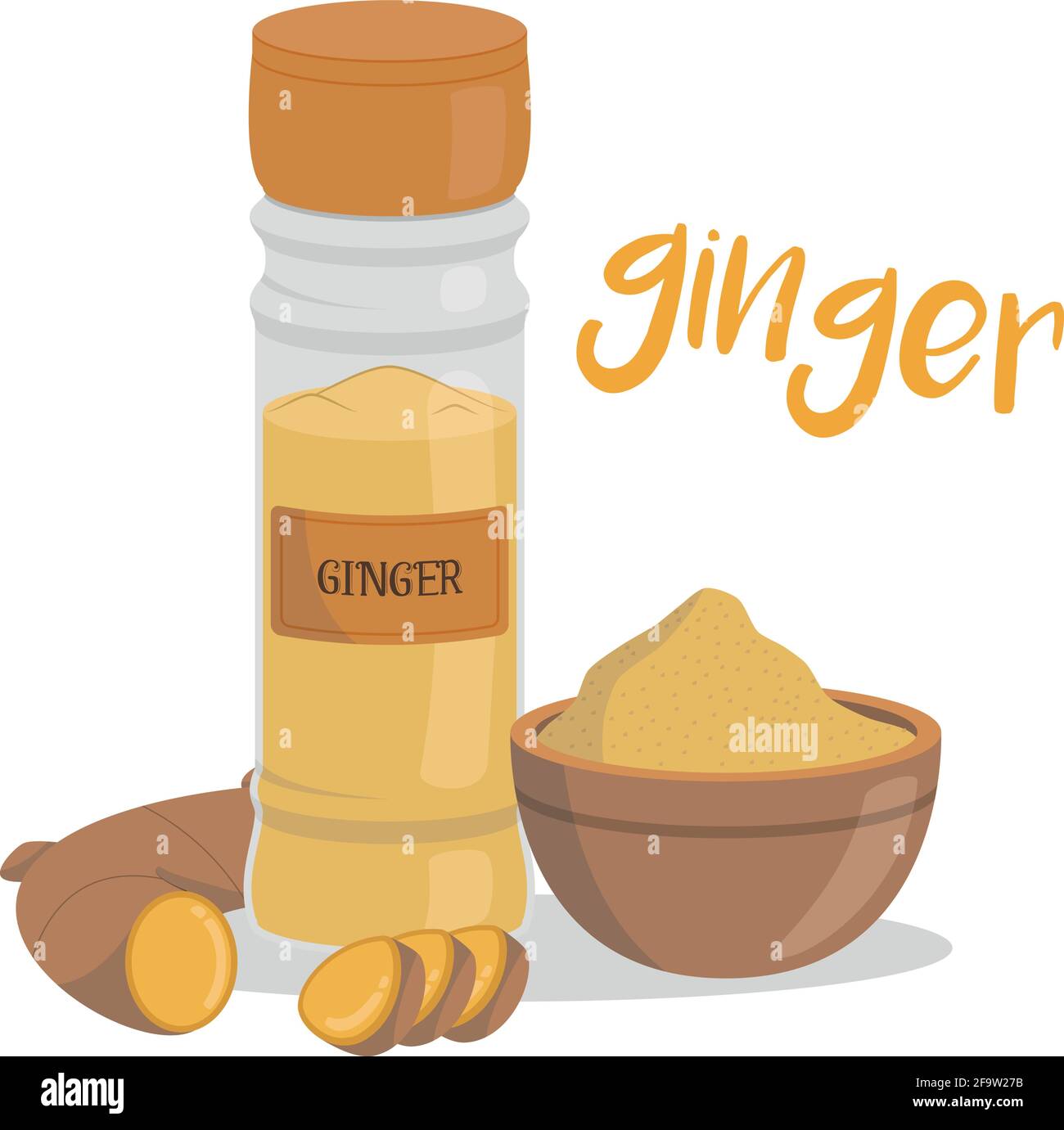 Vector ginger illustration isolated in cartoon style. Herbs and Species ...