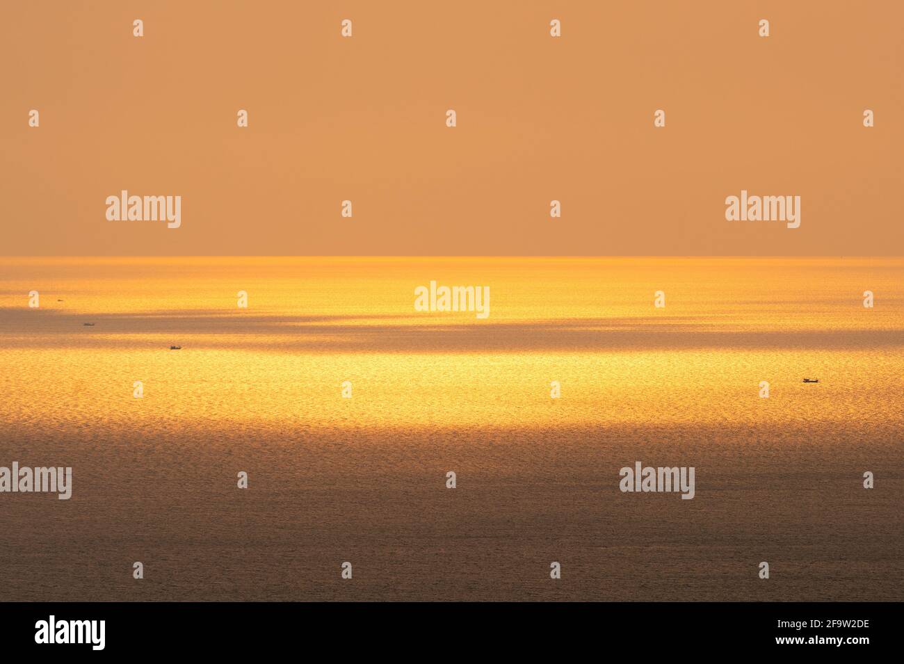 Aerial panoramic view of sunset over ocean.Amazing Golden light sunset ...