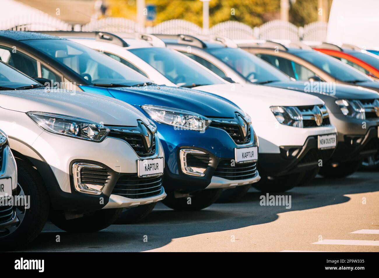 Different Renault Cars parking in row outdoors. Subcompact Crossovers ...