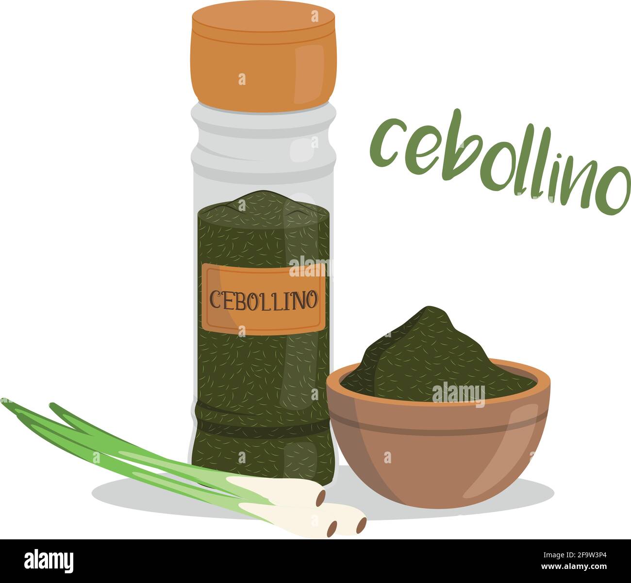 Vector chive illustration isolated in cartoon style. Spanish name ...