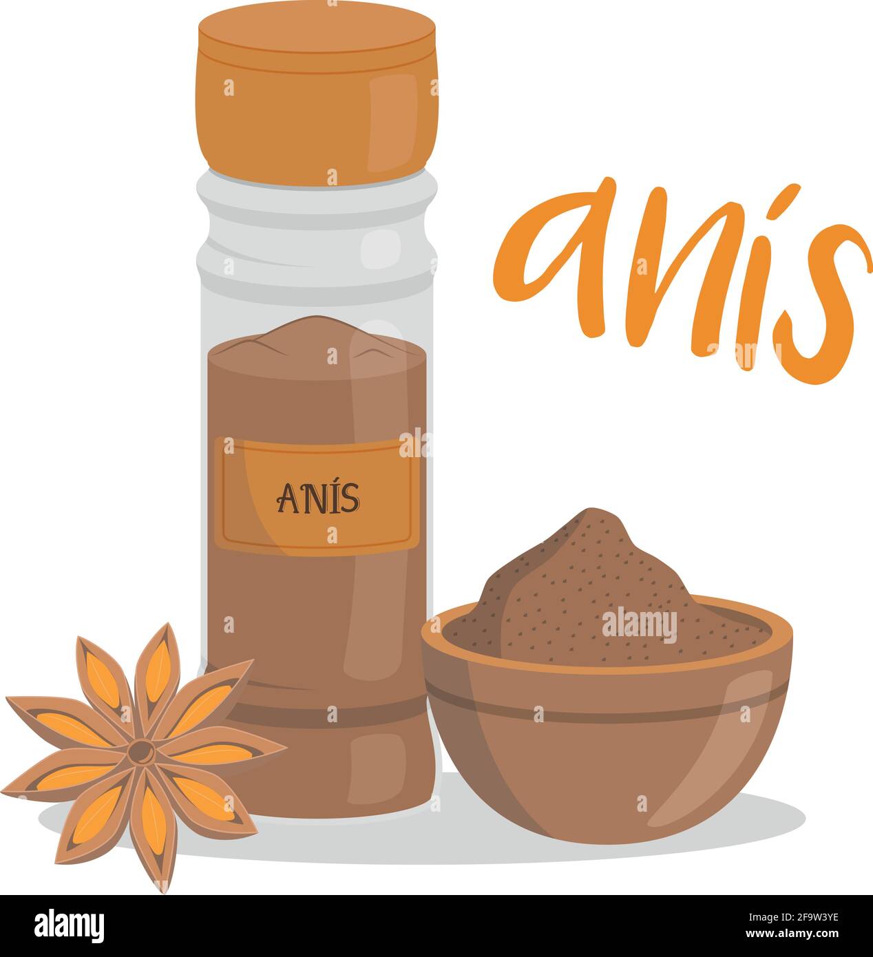 Vector anise illustration isolated in cartoon style. Spanish name ...