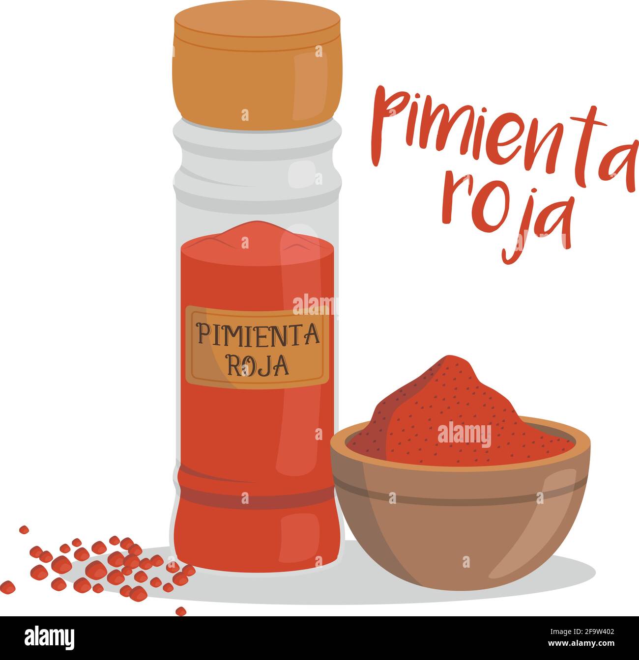 Vector red pepper illustration isolated in cartoon style. Spanish name ...