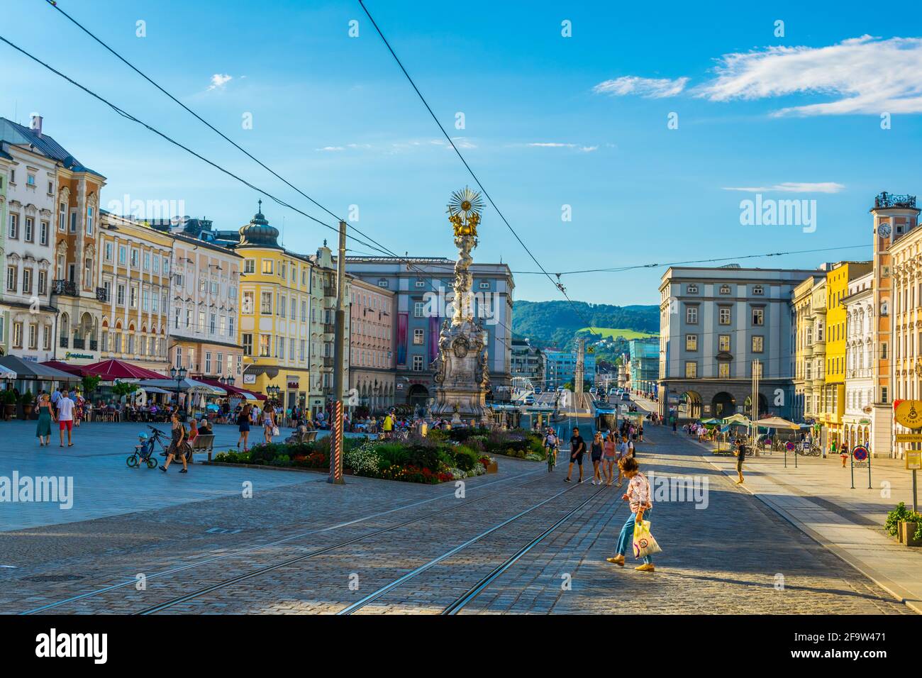 LINZ, AUSTRIA, JULY 30, 2016: View of the hauptplatz main square in the ...