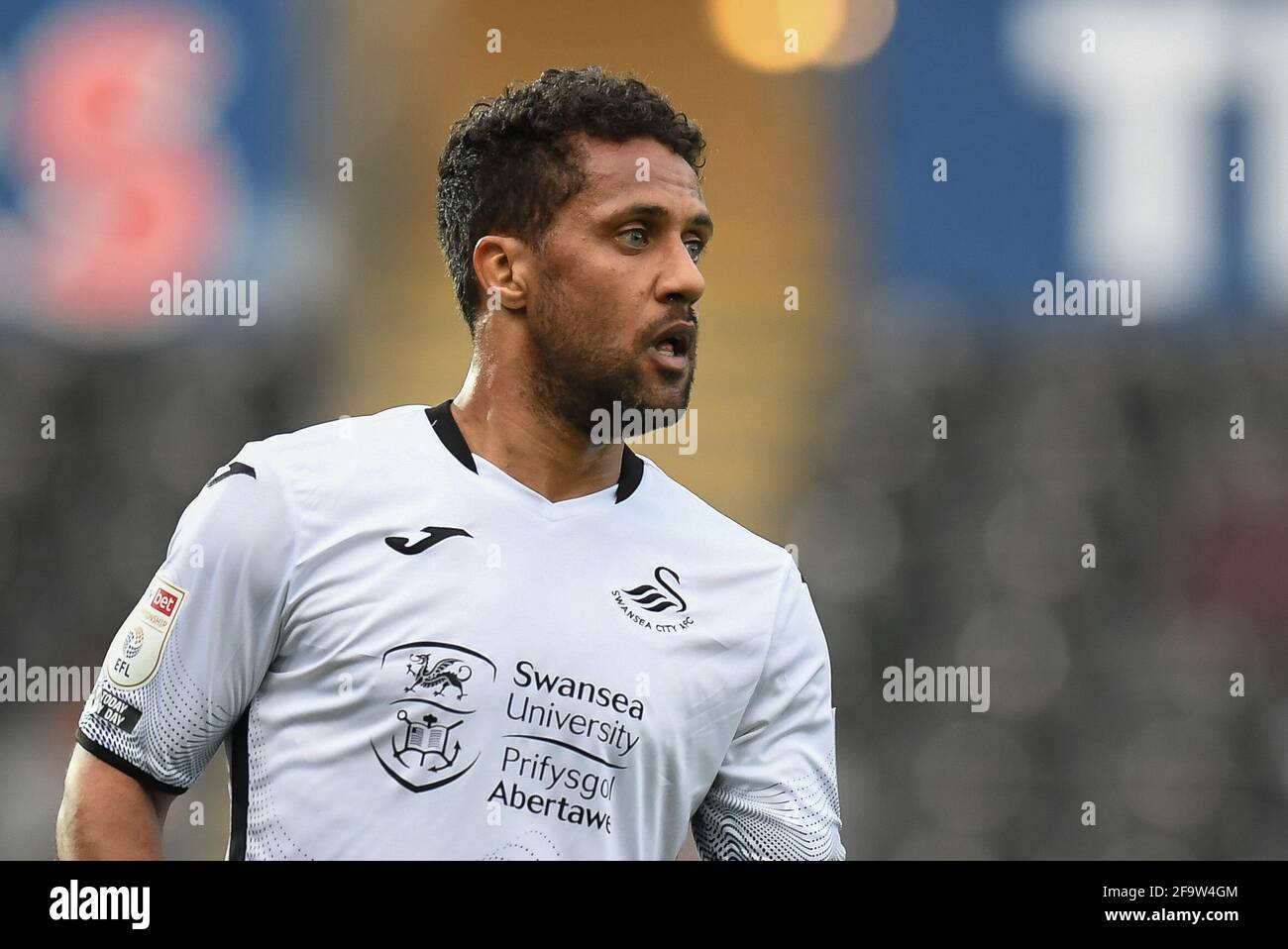 Swansea, UK. 20th Apr, 2021. Wayne Routledge #15 of Swansea City during ...