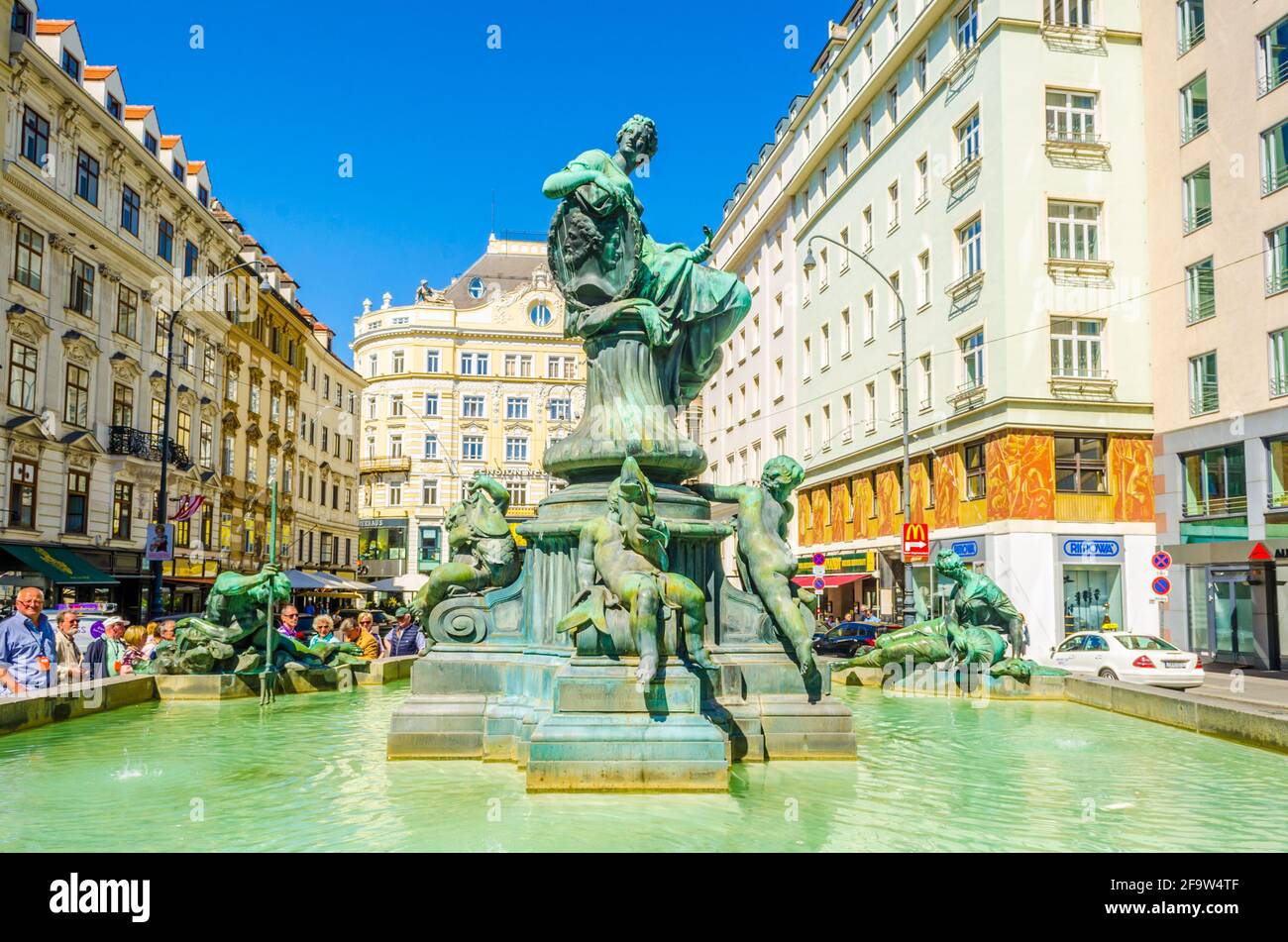 VIENNA, AUSTRIA, JUNE 15, 2015: Very nice fountain with statues and ...