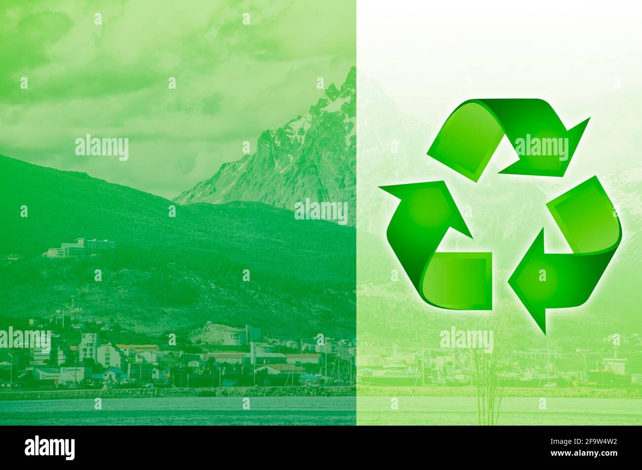 Recycling symbol with landscape background and space for text Stock ...