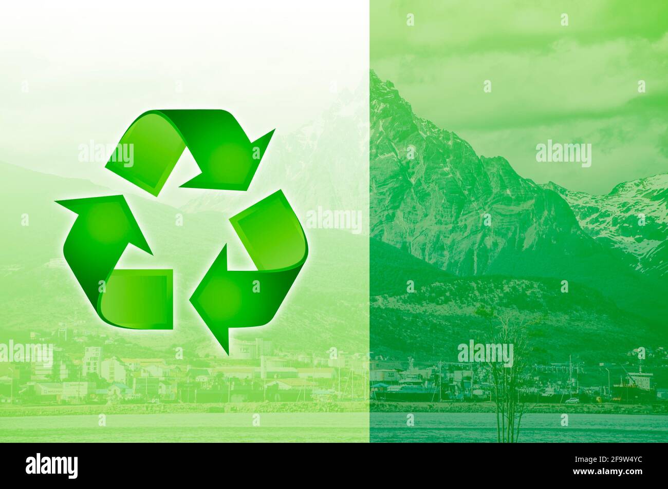 Recycling symbol with landscape background and space for text Stock ...