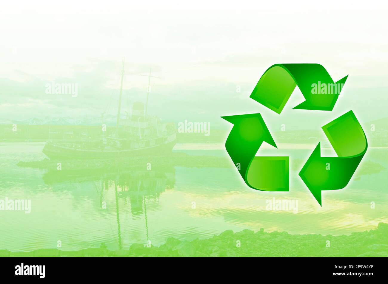 Recycling symbol with landscape background and space for text Stock ...