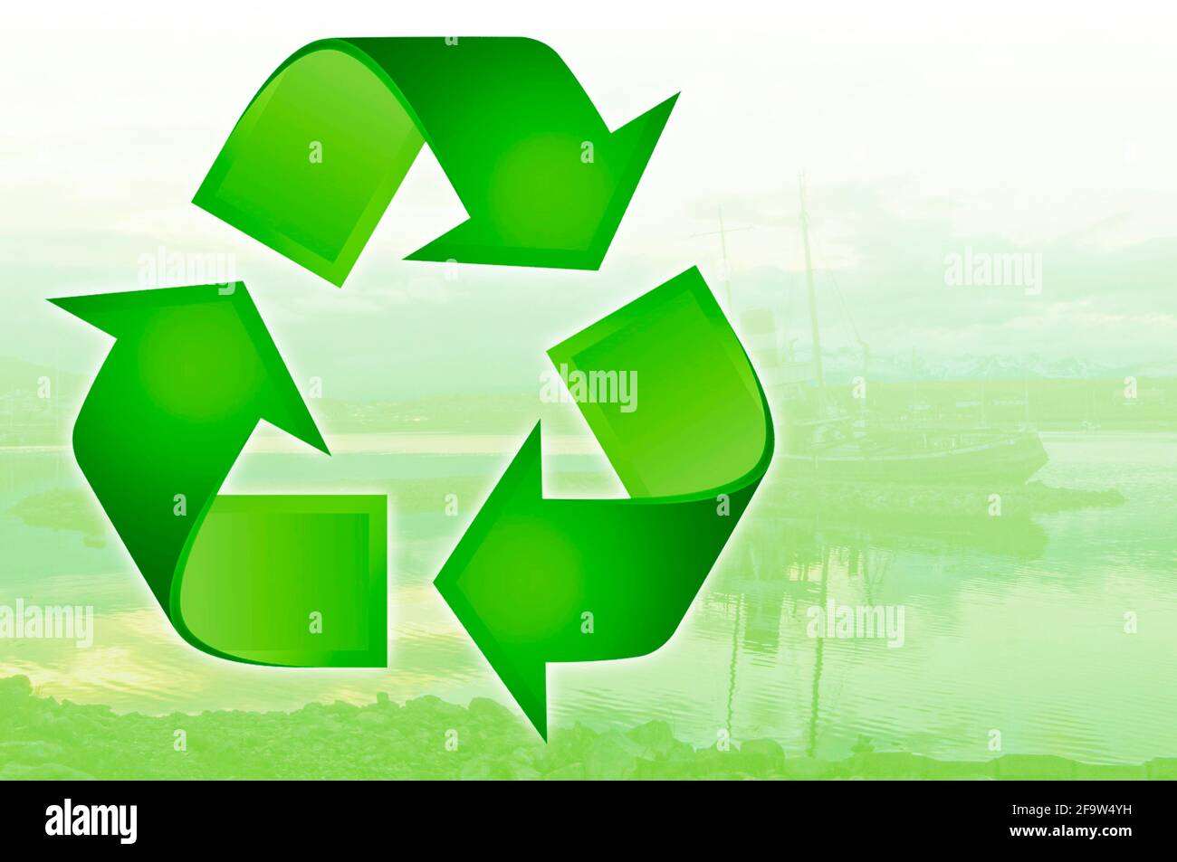 Recycling symbol with landscape background and space for text Stock ...