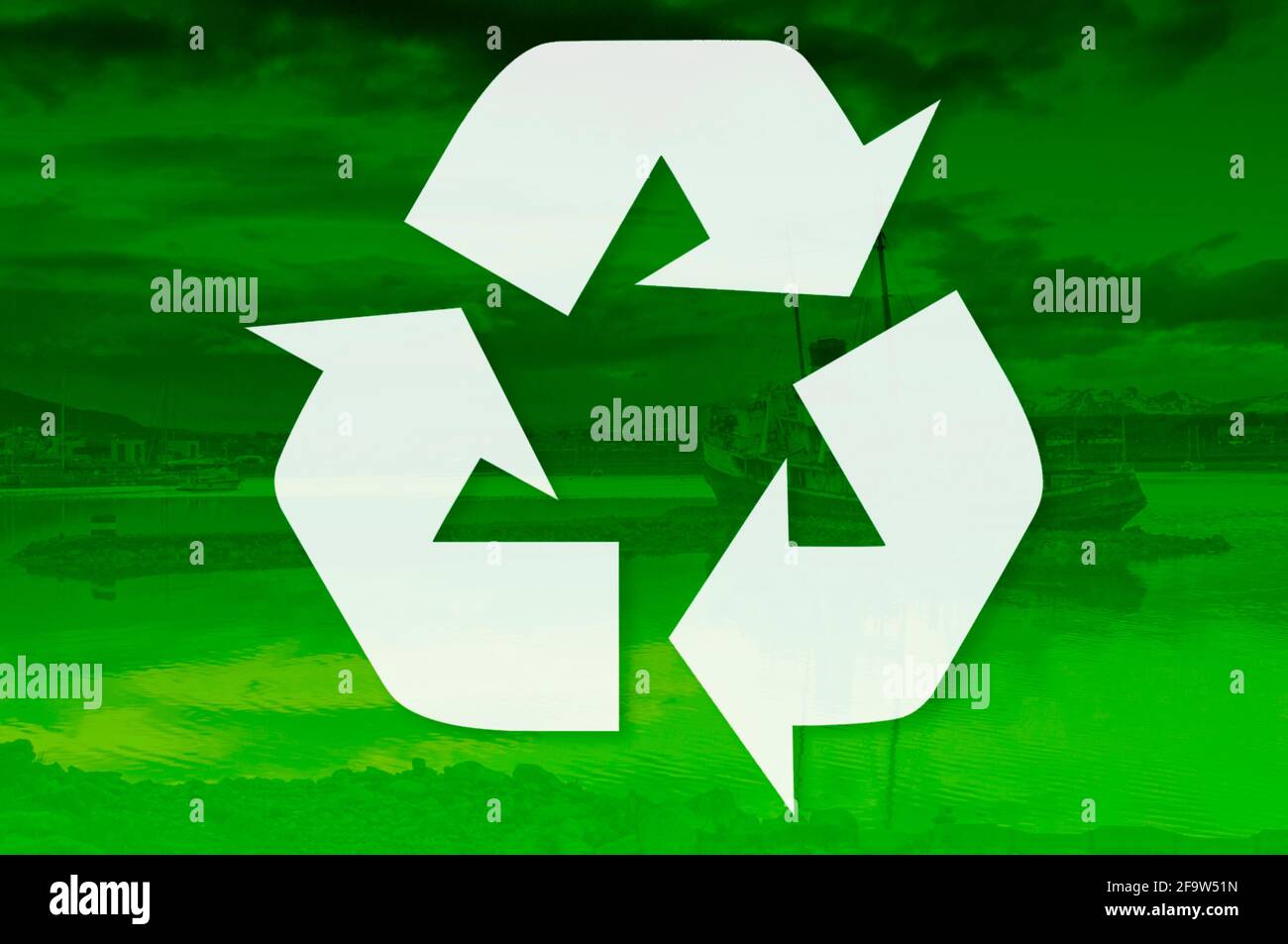 Recycling symbol with landscape background Stock Photo - Alamy