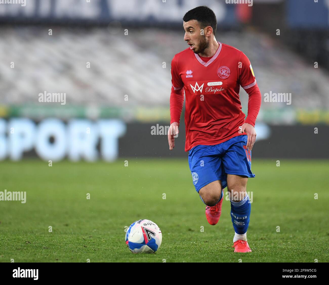 Swansea, UK. 20th Apr, 2021. Ilias Chair #10 of Queens Park Rangers in ...