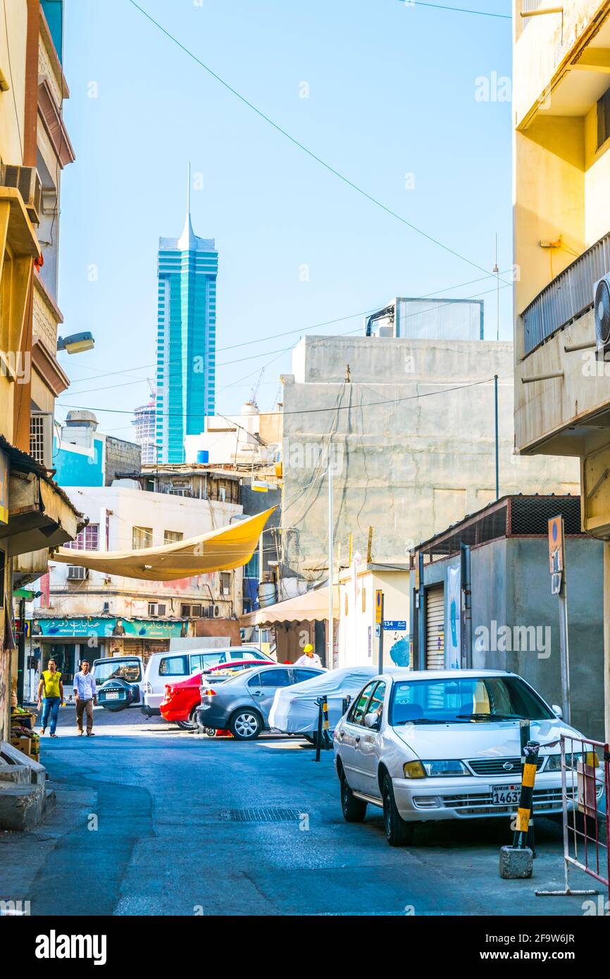 MANAMA, BAHRAIN, OCTOBER 23, 2016: View of a narrow street showing ...