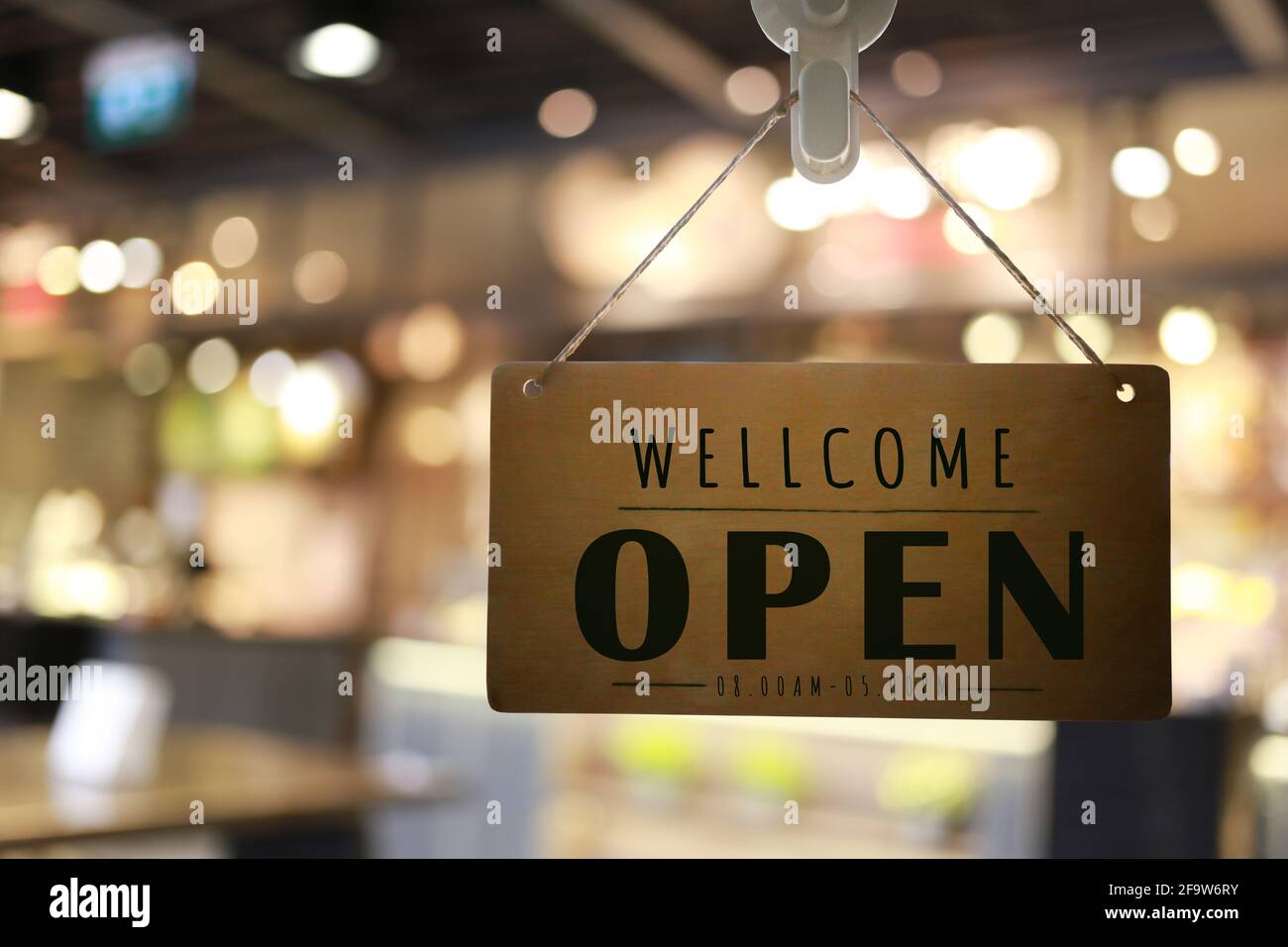 Shop open of storefront sign,restaurant shows the opening status Stock ...
