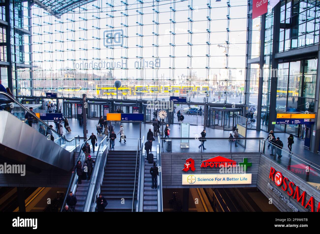 BERLIN, GERMANY, MARCH 12, 2015: view of interior of the main train ...